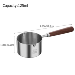 Luxshiny Tool Saucepan with Pour Spouts Stainless Steel Sauce Pan Wood Handle Cooking Pot Mini Butter Warmer Small Nonstick Pot Wax Melting Pot Water Ladle Measuring Cup 125ml Griddle Pan