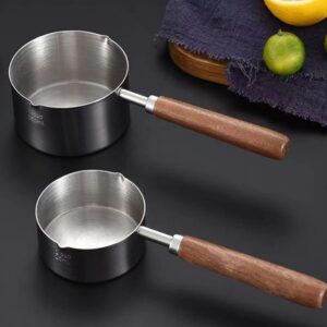 Luxshiny Tool Saucepan with Pour Spouts Stainless Steel Sauce Pan Wood Handle Cooking Pot Mini Butter Warmer Small Nonstick Pot Wax Melting Pot Water Ladle Measuring Cup 125ml Griddle Pan