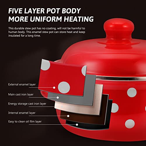 Luxshiny Enamelware Pot Enamel Soup Pot Vintage Stew Pot Stock Pot with Double Handle Soup Pasta Cooking Pot Noodle Porridge Pot for Kitchen Induction Cooktop Gas Stove 1. 1L 16cm Pasta Pot