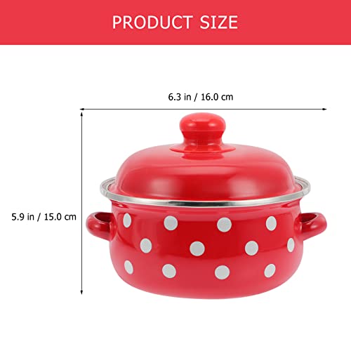 Luxshiny Enamelware Pot Enamel Soup Pot Vintage Stew Pot Stock Pot with Double Handle Soup Pasta Cooking Pot Noodle Porridge Pot for Kitchen Induction Cooktop Gas Stove 1. 1L 16cm Pasta Pot