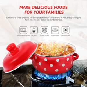 Luxshiny Enamelware Pot Enamel Soup Pot Vintage Stew Pot Stock Pot with Double Handle Soup Pasta Cooking Pot Noodle Porridge Pot for Kitchen Induction Cooktop Gas Stove 1. 1L 16cm Pasta Pot