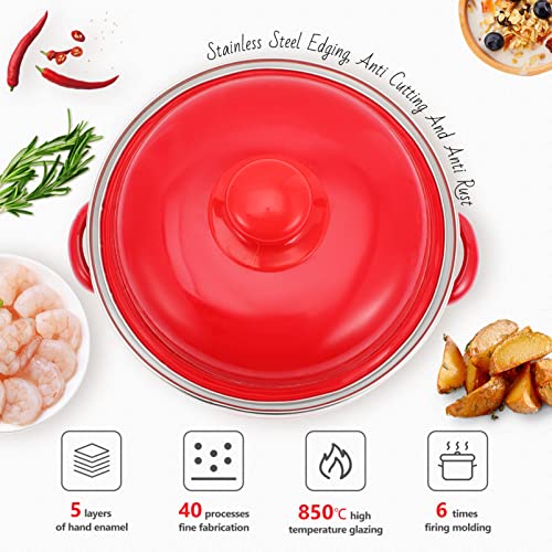 Luxshiny Enamelware Pot Enamel Soup Pot Vintage Stew Pot Stock Pot with Double Handle Soup Pasta Cooking Pot Noodle Porridge Pot for Kitchen Induction Cooktop Gas Stove 1. 1L 16cm Pasta Pot