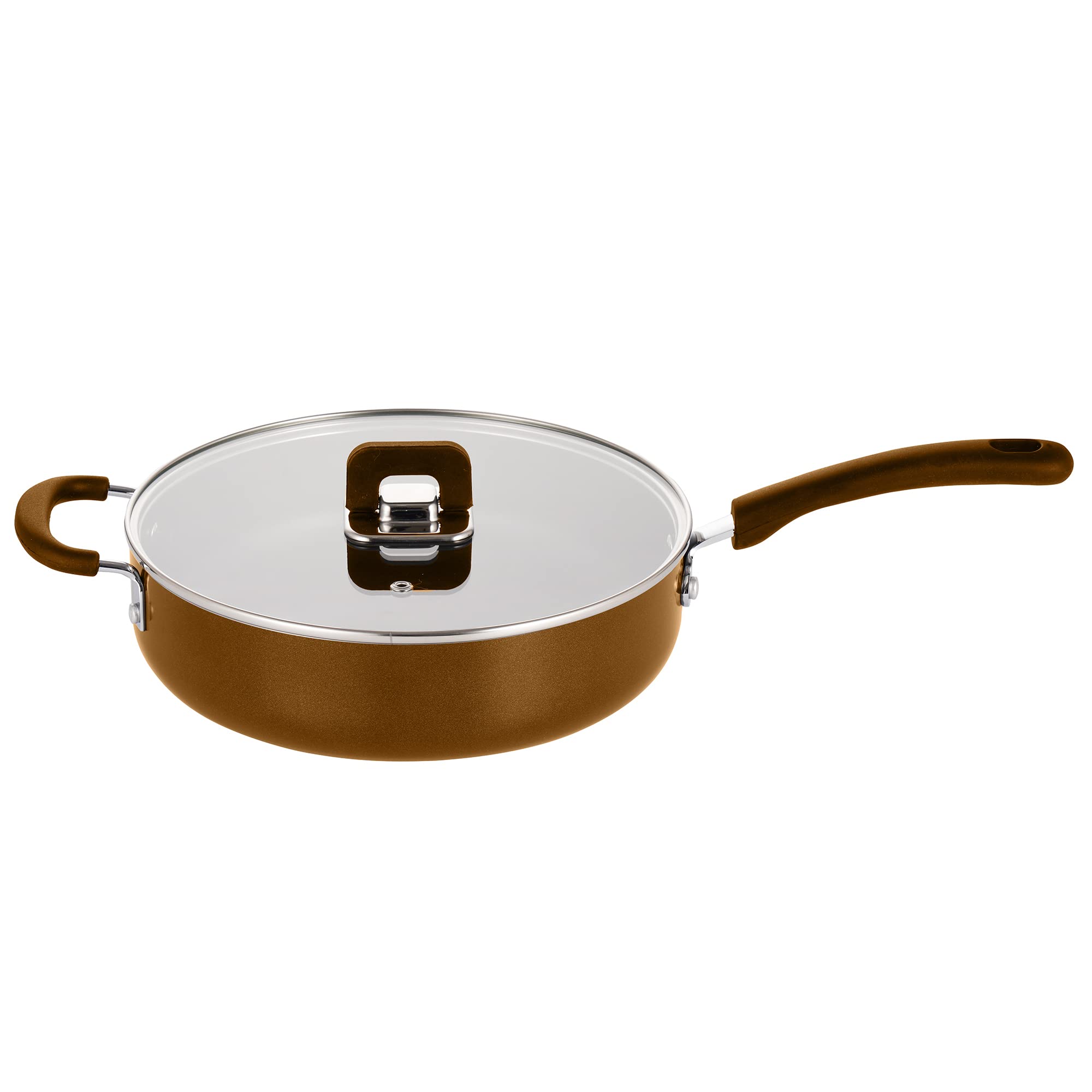 NutriChef 3.7Qt Saute Pan With Lid - Non-Stick Stylish Kitchen Cookware with Foldable Knob, Works with Model: NCCWSTKBR (Brown)