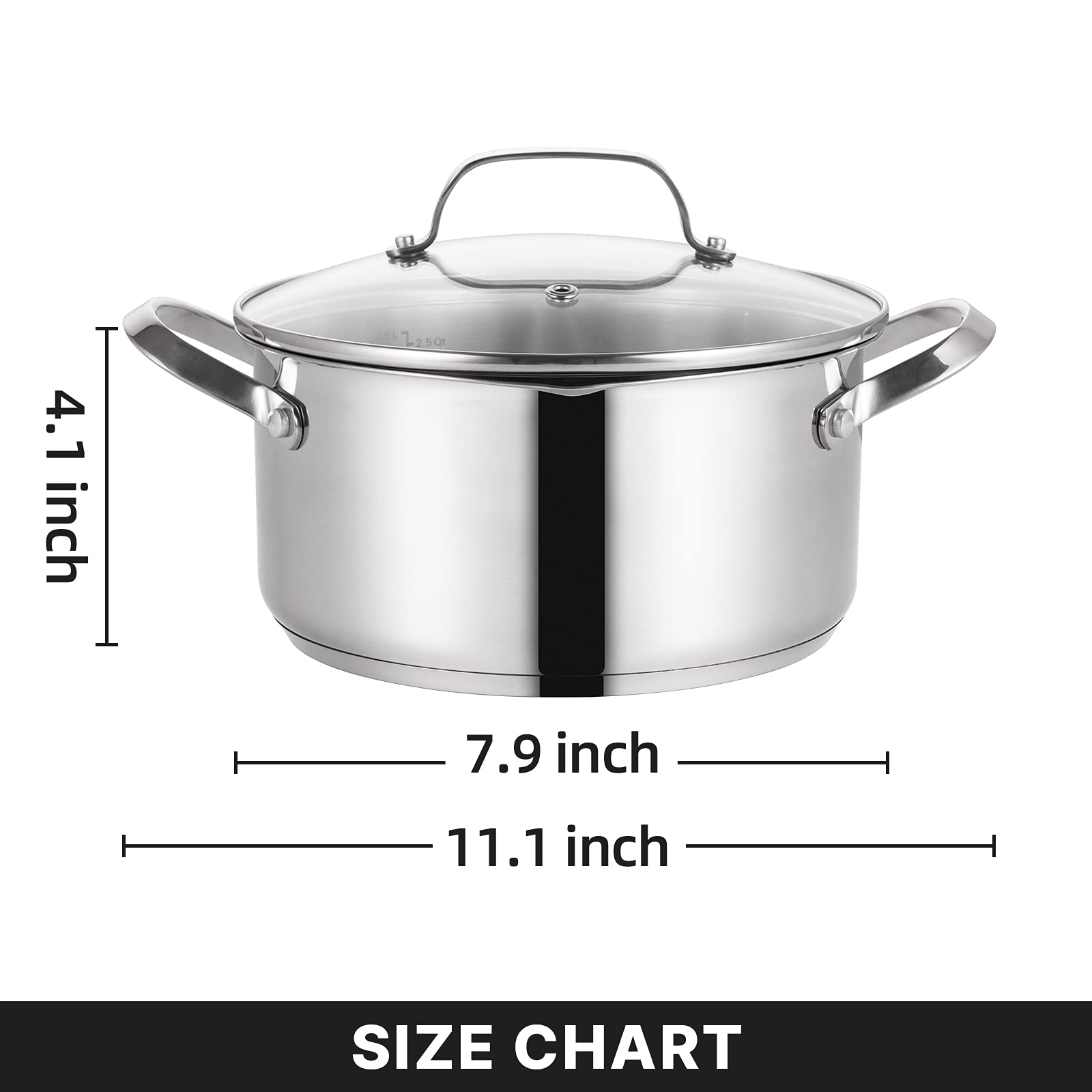 QStar 5 qt Stainless Steel Nontoxic Easy Cooking Stock Pot with Handle and Glass Lid