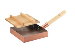 asahi cne117 egg pan tamagoyaki professinal model, wooden lid 18cm copper