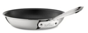 all-clad d55110nsr1 d5 polished 18/10 stainless steel 5-ply bonded dishwasher safe nonstick fry pan saute pan cookware, 10-inch, silver