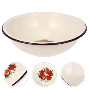 Enamel Soup Bowl Vintage Enameled Basin Retro Enameled Bowl Enamelware Salad Serving Bowl Soup Basin Round Cereal Snacks Fruit Bowl Serving Tray for Home Kitchen 18cm