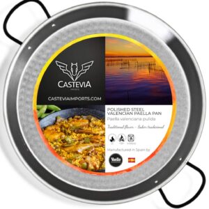 Vaello by Castevia Imports Polished Steel Valenciano paella pan 17Inches / 42cm / 10 servings