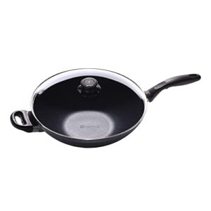 swiss diamond 12.5" (5.3 qt) wok hd nonstick induction diamond coated aluminum wok, includes lid - pfoa free, dishwasher safe and oven safe wok, grey…