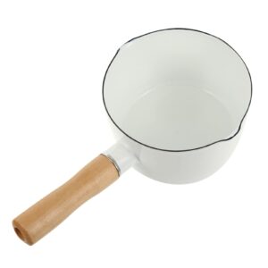 milk pot：cabilock enamel milk pan with wooden handle butter warmer soup pot saucepan pan milk pot small cookware with pour spouts for boiling milk noodle butter coffee baby food