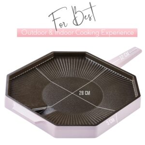 Dr.HOWS Palette Grill Pan, 11 inches Non-Stick Coating grill pan with Carrying pouch for safekeeping, Stove Top, Octagon grill pan, PFOA, PFOS free (Deep pink)