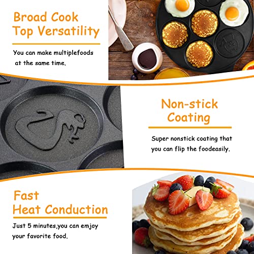 NBFTLTOP Animal Pancake Pan Non-stick Pancake, Sarten Para Pancakes Griddle Mini Pancake Maker Flapjack Faces Grill Pan with Silicone spatula & Brush