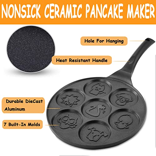 NBFTLTOP Animal Pancake Pan Non-stick Pancake, Sarten Para Pancakes Griddle Mini Pancake Maker Flapjack Faces Grill Pan with Silicone spatula & Brush