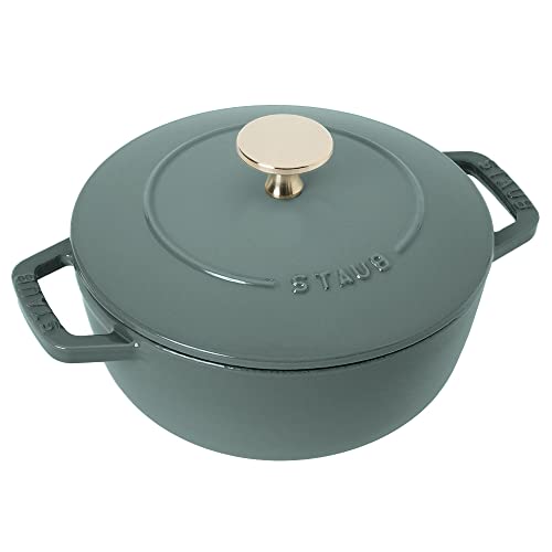 Staub Wa-NABE Z1025-327 Wanabe Eucalyptus S 6.3 inches (16 cm) Both Handed Cast Iron Pot, Rice Cooking, Induction Compatible, Japanese Authentic Product with Serial Number