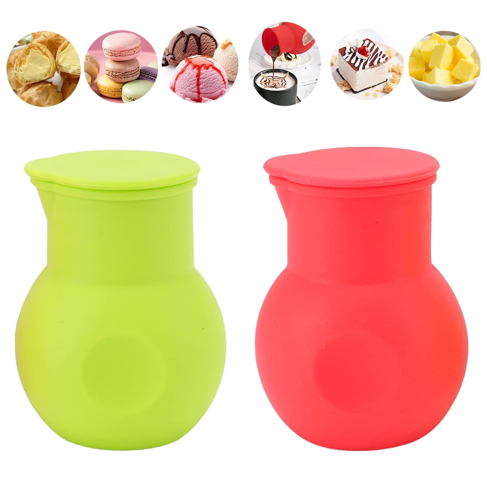 2PCS Silicone Chocolate Melting Pot, Silicone Chocolate Melter in Microwave Melting Chocolate for Molds Microwave Butter Melter for Candy Sauce Chocolate Baking Pouring Tool, Red and Green