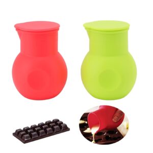 2PCS Silicone Chocolate Melting Pot, Silicone Chocolate Melter in Microwave Melting Chocolate for Molds Microwave Butter Melter for Candy Sauce Chocolate Baking Pouring Tool, Red and Green