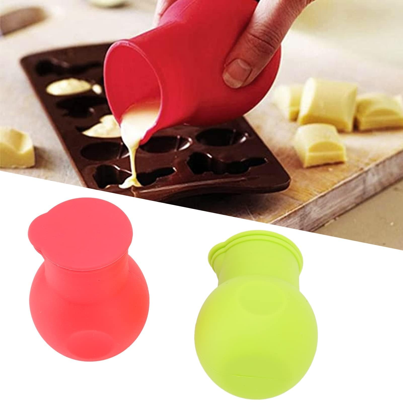 2PCS Silicone Chocolate Melting Pot, Silicone Chocolate Melter in Microwave Melting Chocolate for Molds Microwave Butter Melter for Candy Sauce Chocolate Baking Pouring Tool, Red and Green