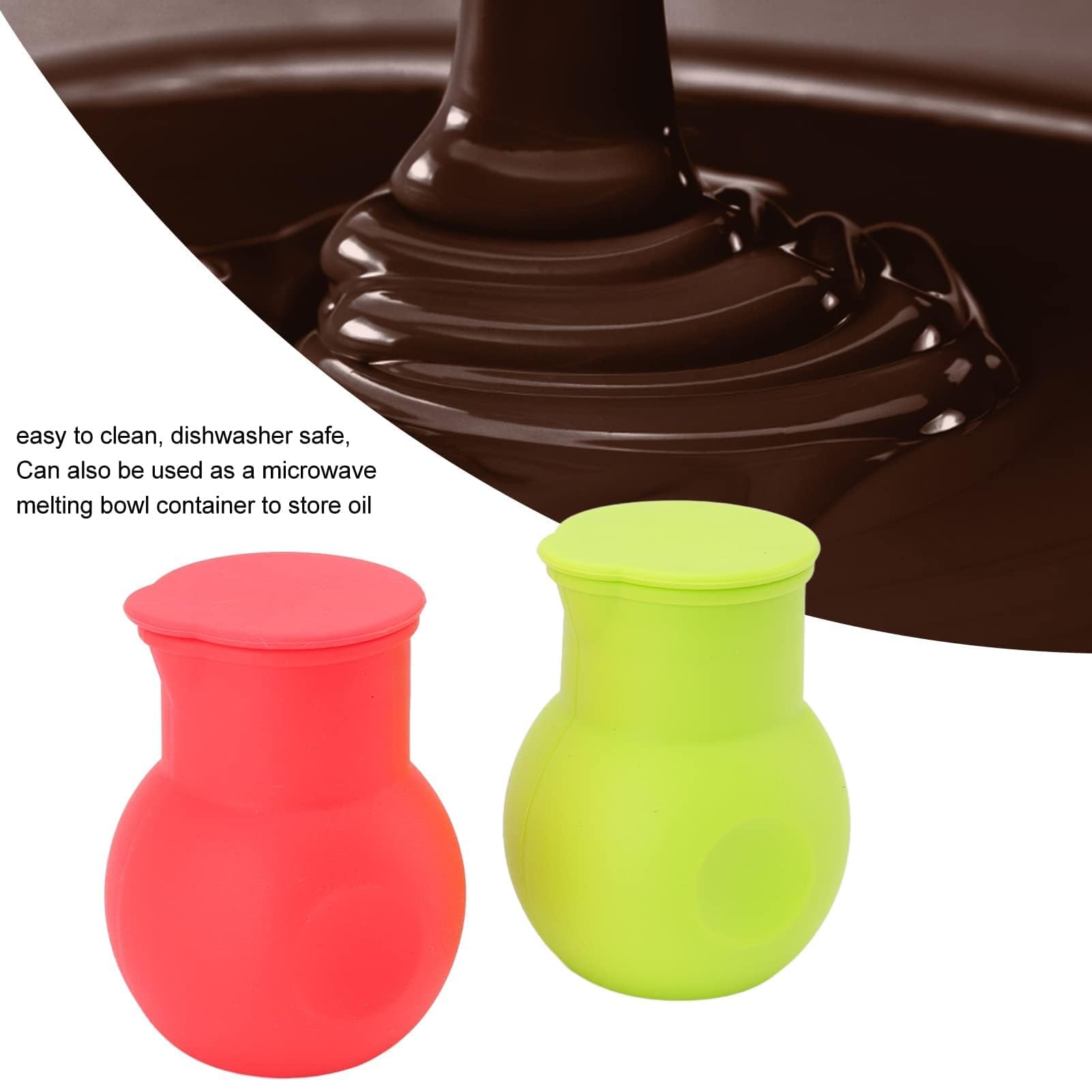 2PCS Silicone Chocolate Melting Pot, Silicone Chocolate Melter in Microwave Melting Chocolate for Molds Microwave Butter Melter for Candy Sauce Chocolate Baking Pouring Tool, Red and Green