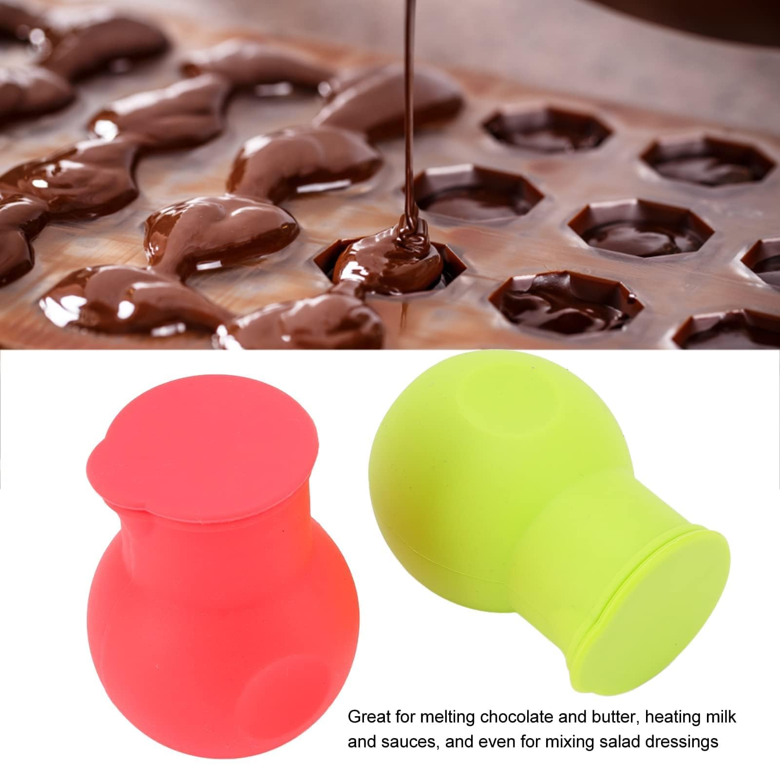 2PCS Silicone Chocolate Melting Pot, Silicone Chocolate Melter in Microwave Melting Chocolate for Molds Microwave Butter Melter for Candy Sauce Chocolate Baking Pouring Tool, Red and Green