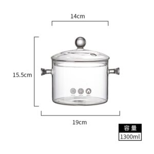 Glass Cooking Saucepan, Glass Saucepan with Cover, Glass Stovetop Pot, for Pasta Noodle, Soup, Milk, Baby Food (Diameter 14 binaural)