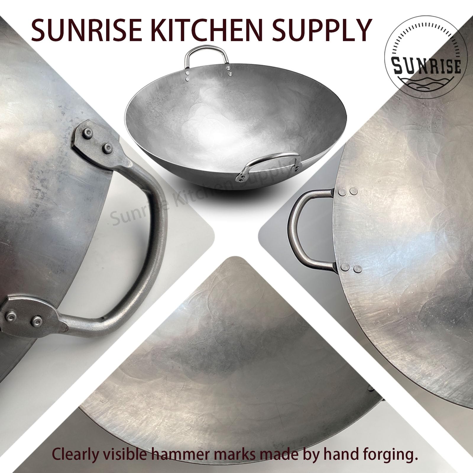 SUNRISE KITCHEN SUPPLY Heavy Duty Hong Kong Style Carbon Steel Wok (Round Bottom) 15"