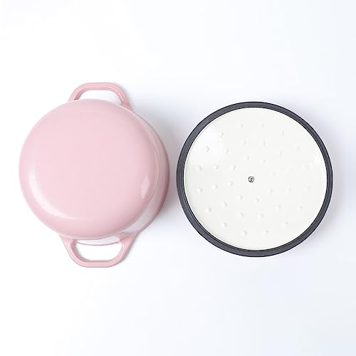 HAWOK Enameled Cast Iron Dutch Oven with Lid, 4 Quart, Deep Round Dutch Oven with Dual Handles, Pink