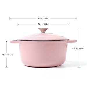 HAWOK Enameled Cast Iron Dutch Oven with Lid, 4 Quart, Deep Round Dutch Oven with Dual Handles, Pink