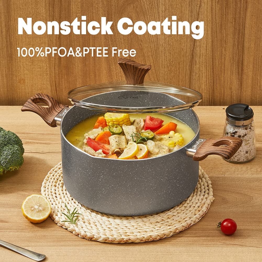 Non Stick Dutch Oven StockPot with lid, 5 Quart Nonstick Stock Pot Soup Pot, Granite Pasta Pot Cooking Pot, Casserole with Double Handles, Induction Compatible, Dishwasher Safe, PFOA Free