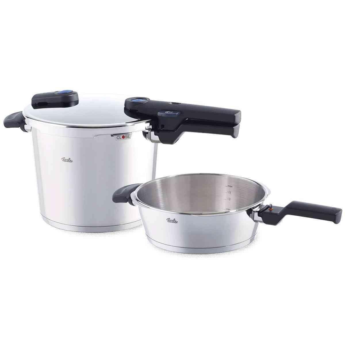 Fissler Vitaquick Pressure Cooker & Pressure Skillet - 2.6 Qt & 6.3. Qt - Made in Germany - For All Cooktops - Safe & Intuitive Design - Pressure Cooker Pot Steel