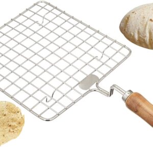 Satre Online And Marketing Wooden Sqaure Roasting Net,Stainless Steel Wire Roaster,Wooden Handle Round with Roasting Net,Roasting Net,Square Roasting Net,Papad Jali,Roti Jali,Roaster