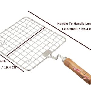 Satre Online And Marketing Wooden Sqaure Roasting Net,Stainless Steel Wire Roaster,Wooden Handle Round with Roasting Net,Roasting Net,Square Roasting Net,Papad Jali,Roti Jali,Roaster