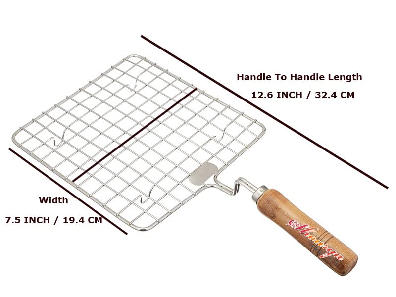 Satre Online And Marketing Wooden Sqaure Roasting Net,Stainless Steel Wire Roaster,Wooden Handle Round with Roasting Net,Roasting Net,Square Roasting Net,Papad Jali,Roti Jali,Roaster