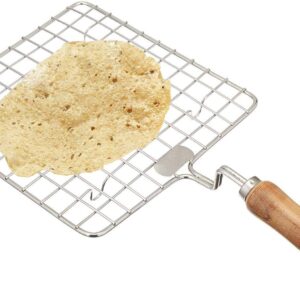 Satre Online And Marketing Wooden Sqaure Roasting Net,Stainless Steel Wire Roaster,Wooden Handle Round with Roasting Net,Roasting Net,Square Roasting Net,Papad Jali,Roti Jali,Roaster