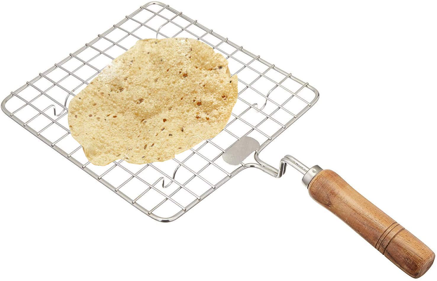 Satre Online And Marketing Wooden Sqaure Roasting Net,Stainless Steel Wire Roaster,Wooden Handle Round with Roasting Net,Roasting Net,Square Roasting Net,Papad Jali,Roti Jali,Roaster