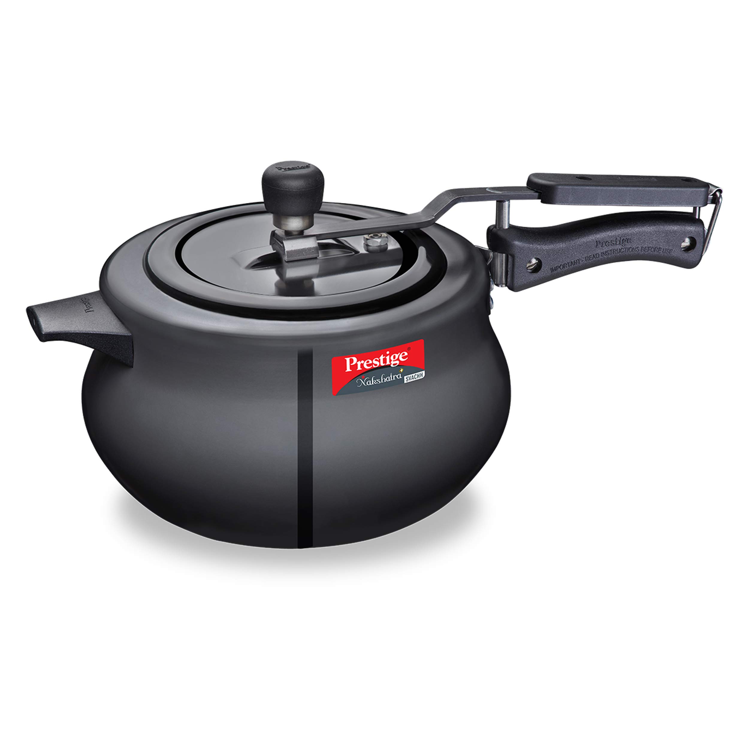 Prestige Svachh Nakshatra Plus Hard Anodised Aluminium Inner Lid 5 Litre Pressure Handi, Black