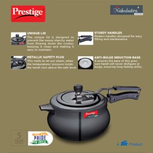 Prestige Svachh Nakshatra Plus Hard Anodised Aluminium Inner Lid 5 Litre Pressure Handi, Black