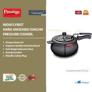 Prestige Svachh Nakshatra Plus Hard Anodised Aluminium Inner Lid 5 Litre Pressure Handi, Black