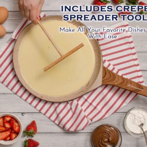 WaxonWare 11 inch Nonstick Crepe Pan Set with Crepe Spreader: Marbellous Series Flat Stove Top Nonstick Pan for Crepes, Tortilla, and Dosa - 100% PFOA Free Non Stick German Coating - Pancake Pan