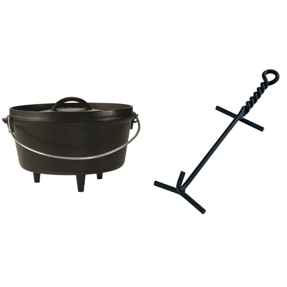 Lodge 5-Quart Cast Iron Deep Camp Dutch Oven + Lid Lifter (Black Finish)