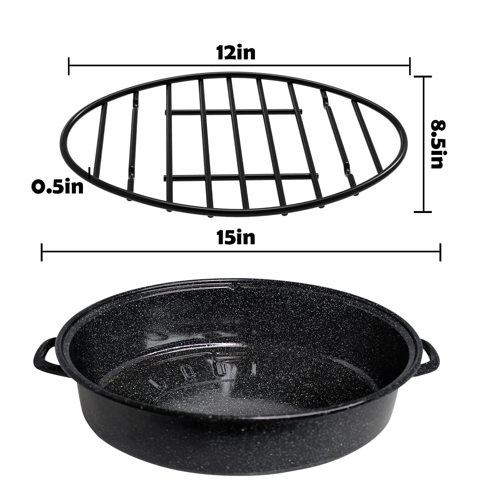 Palksky Oval Roasting Rack for 14”-19” Oval Roaster Pan/Roaster Oven, 12x8.5 Inch Non-Stick Roasting Rack Black with Integrated Feet, Oven and Dishwasher Safe, Kitchen Cooling Rack for Cooking