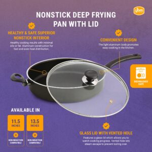 Mehtap 13 Inch Saute Pan with Lid and Two Handles, Teflon Classic Nonstick Frying Skillet Cookware for Simmering, Sautéing, and Braising, Black