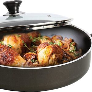 Mehtap 13 Inch Saute Pan with Lid and Two Handles, Teflon Classic Nonstick Frying Skillet Cookware for Simmering, Sautéing, and Braising, Black