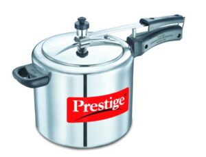 prestige prnpc6.5 nakshatra plus 6.5-liter flat base aluminum pressure cooker for gas and induction stove, medium, silver