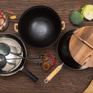 臻三环 ZhenSanHuan HandHammered Iron Wok Flat Bottom Induction Suitable (32cm IronHandle with Help)