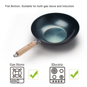 臻三环 ZhenSanHuan HandHammered Iron Wok Flat Bottom Induction Suitable (32cm IronHandle with Help)