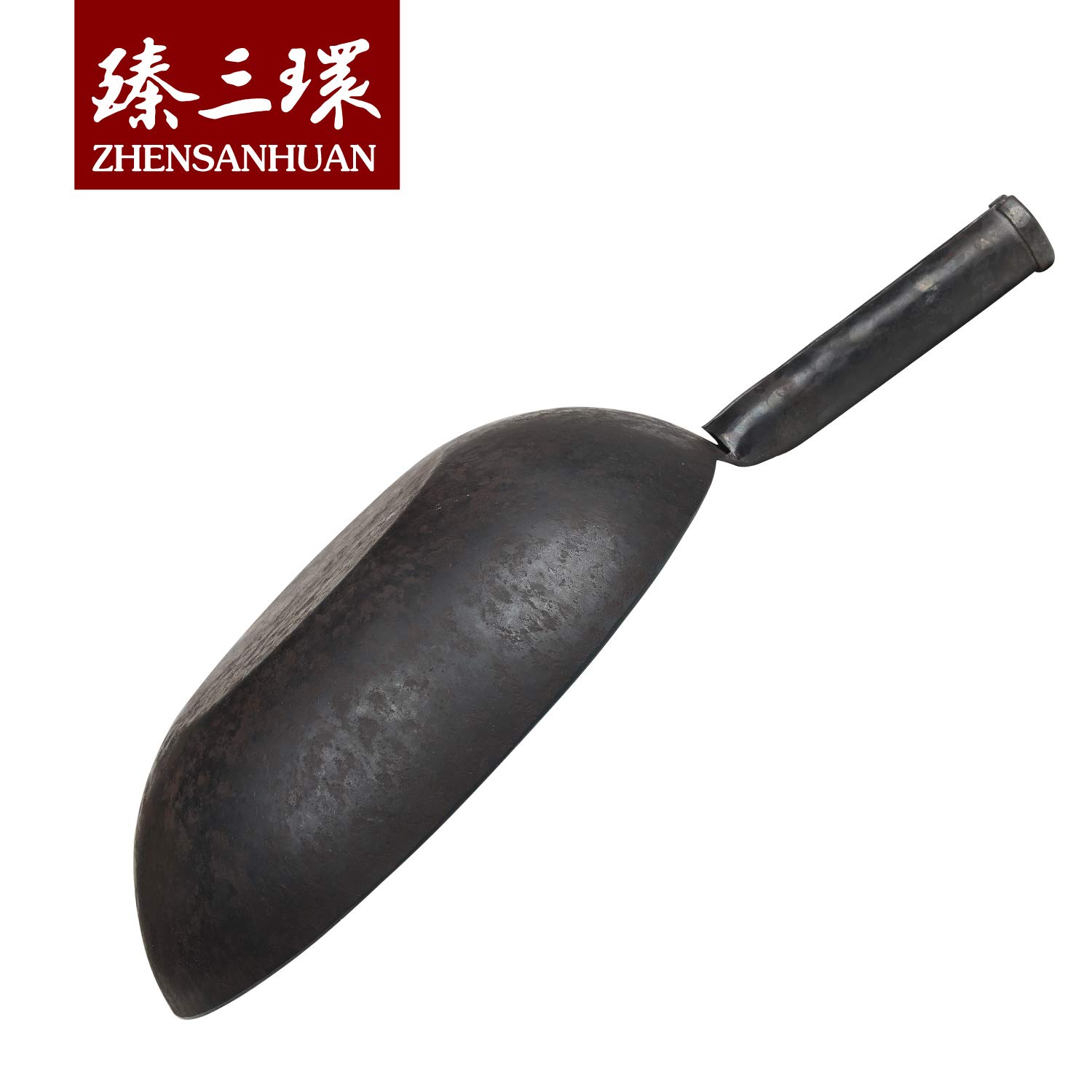 臻三环 ZhenSanHuan HandHammered Iron Wok Flat Bottom Induction Suitable (32cm IronHandle with Help)