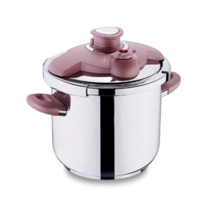 Korkmaz Bella Pressure Pot, Stainless Steel Pressure Cooker with Pressure Settings and Smart Lock System, 7.40 qt (Pink)