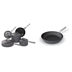 ninja foodi neverstick premium hard-anodized 8-piece cookware set, slate grey, c38000 & c30030 fry pan foodi neverstick premium hard-anodized that won't stick, oven safe to 500°f, slate grey, 12 inch