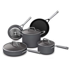 Ninja Foodi NeverStick Premium Hard-Anodized 8-Piece Cookware Set, slate grey, C38000 & C30030 Fry Pan Foodi Neverstick Premium Hard-Anodized That Won't Stick, Oven Safe to 500°F, Slate Grey, 12 Inch