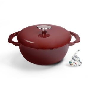 m-cooker 3.5 qt enameled cast iron covered dutch oven, non-stick round enamel dutch oven with dual handle, great gifts for family (wine red)